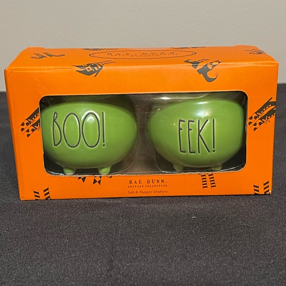 Rae Dunn | Dining | Rae Dunn Green Boo Eek Salt And Pepper Shakers ...